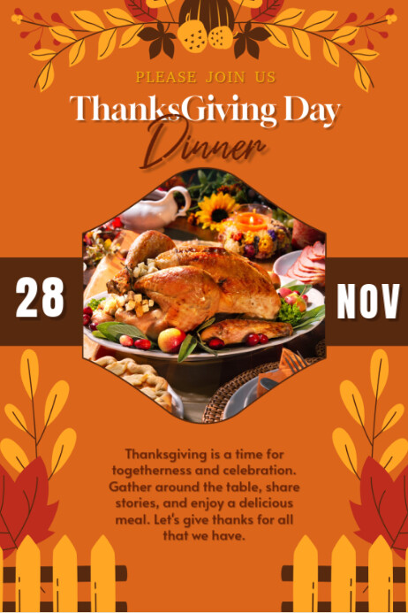 Copy of Orange and brown illustrative thanksgiving dinner poster 2024 ...