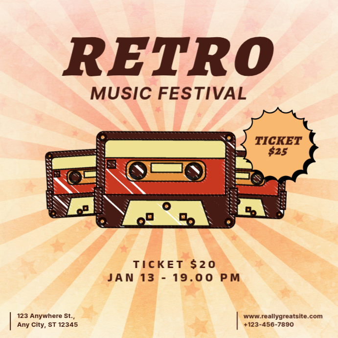 Orange And Brown Retro Music Festival Instagram Post Template ...