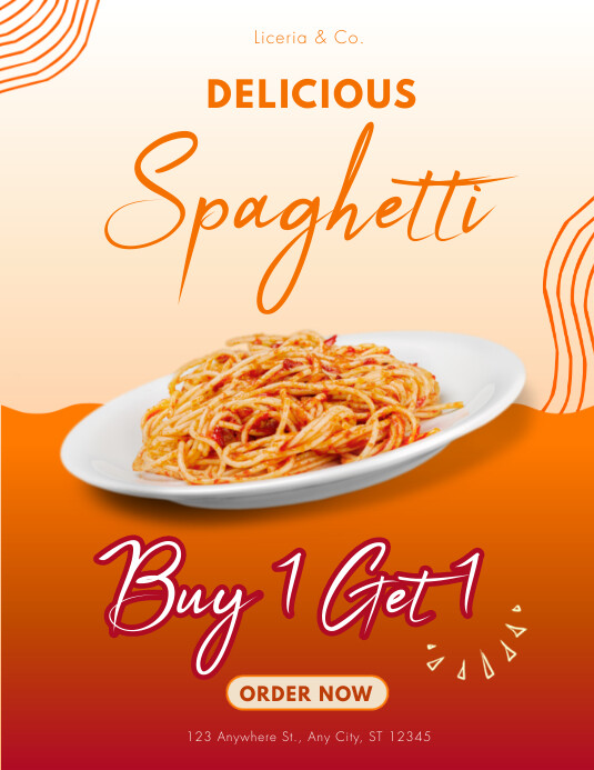 Orange and Cream Minimalist Spaghetti Promoti Template | PosterMyWall
