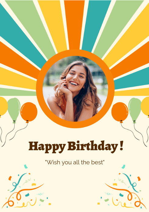 Orange and Green Illustrative Happy Birthday Template | PosterMyWall