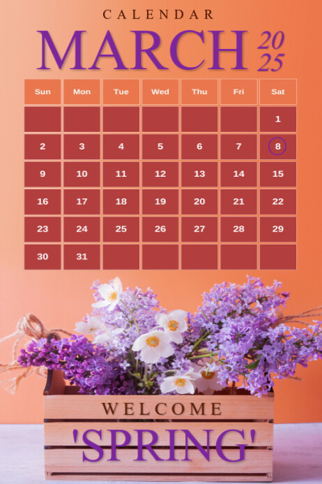 Copy of Orange and Purple Floral March Calendar Poster 2025 | PosterMyWall