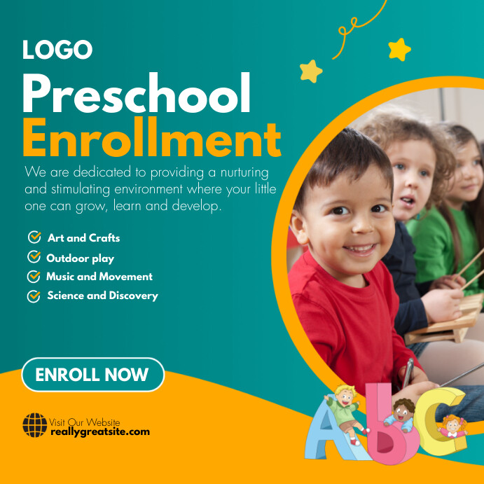 Plantilla de Orange And Teal Modern Preschool Enrollment I | PosterMyWall