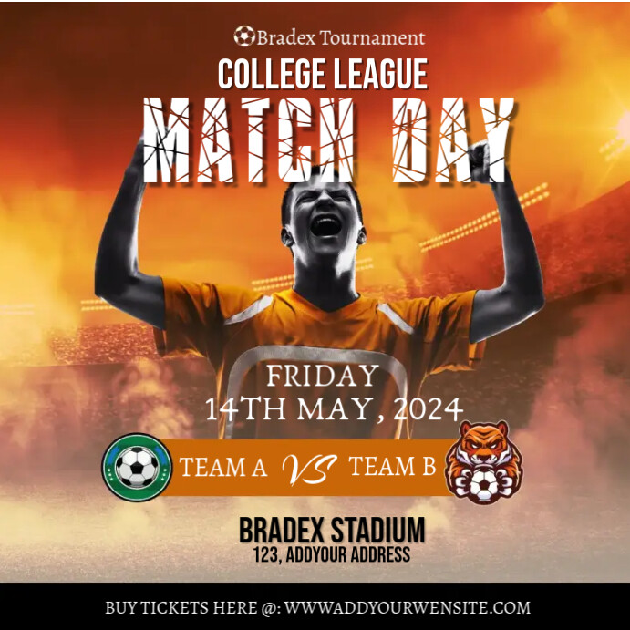 Copy of Orange And White Modern College League Match | PosterMyWall