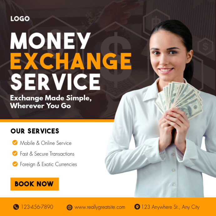 Orange And White Modern Money Exchange Service Instagram Post Template ...