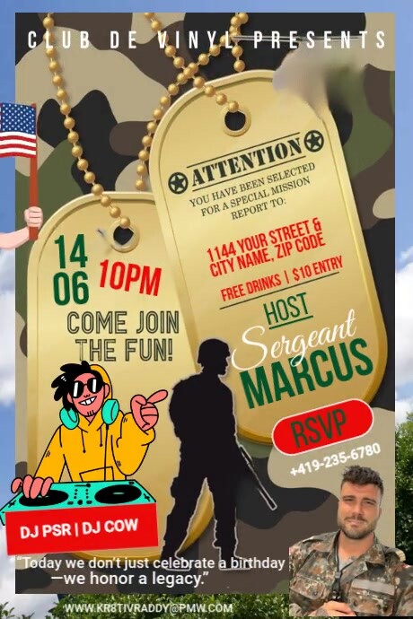 Orange Army Birthday Invitation Poster Template | PosterMyWall