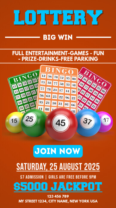 Orange Bingo Lottery Poster, Flyer Instagram Story template | PosterMyWall