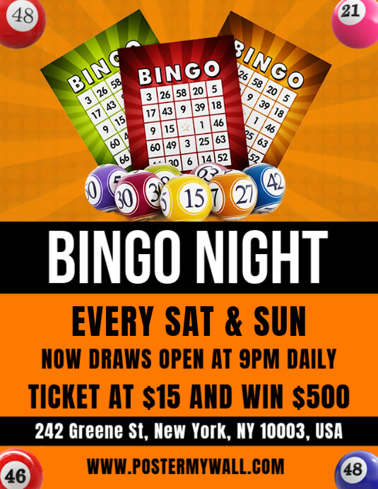 Plantilla de Orange Bingo Night Event Editable Flyer | PosterMyWall