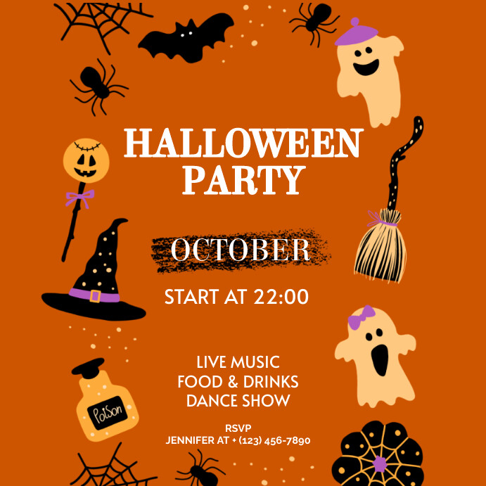 Copy of Orange Black Playful Simple Illustrated Hallo | PosterMyWall