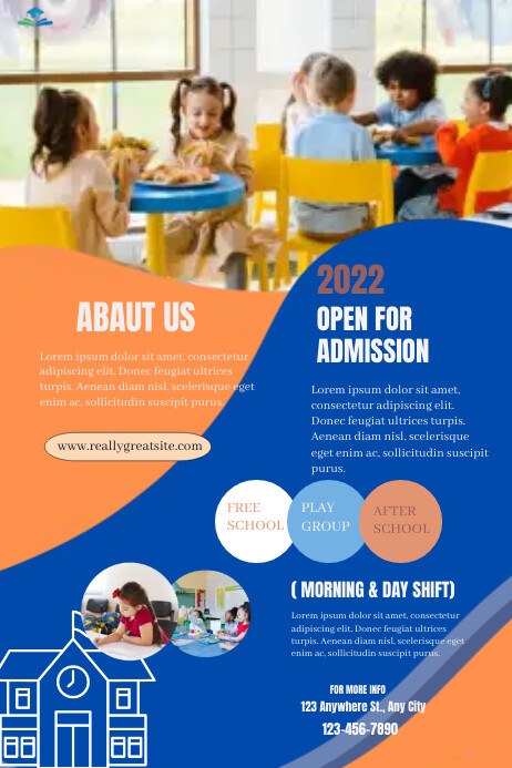 orange blue design school admission Template | PosterMyWall
