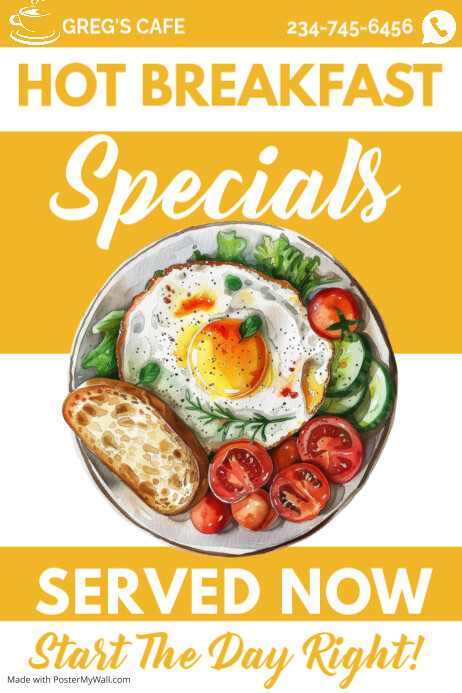 Orange Breakfast Specials Restaurant Poster Template | PosterMyWall