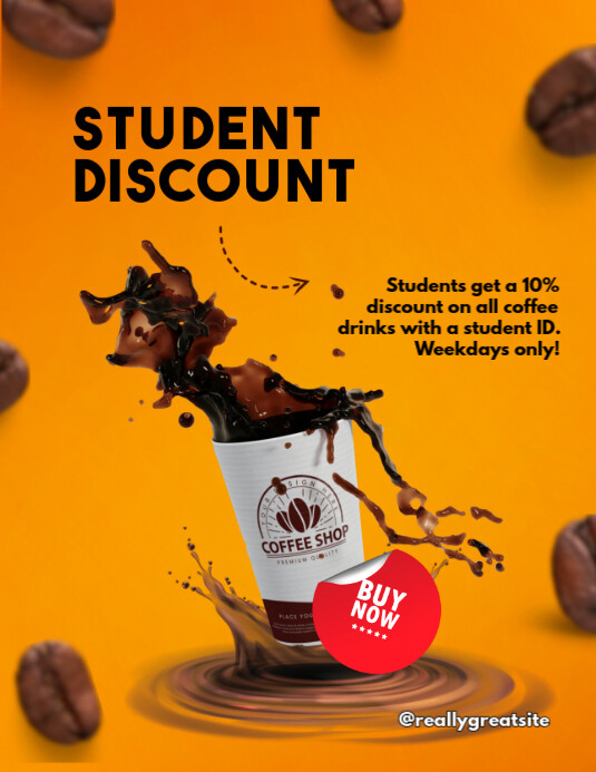 Copy of Orange Brown Simple Modern Coffee Student Discount Poster ...