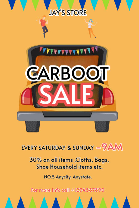 Plantilla de Orange Car Boot Sale Poster | PosterMyWall