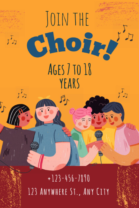 Orange Ceria Children Music School Choir Singing Class Poster Template ...