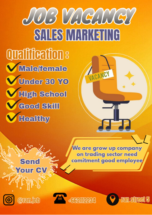 Copy of Orange Ceria Job Vacancy Sales Marketing A4 | PosterMyWall