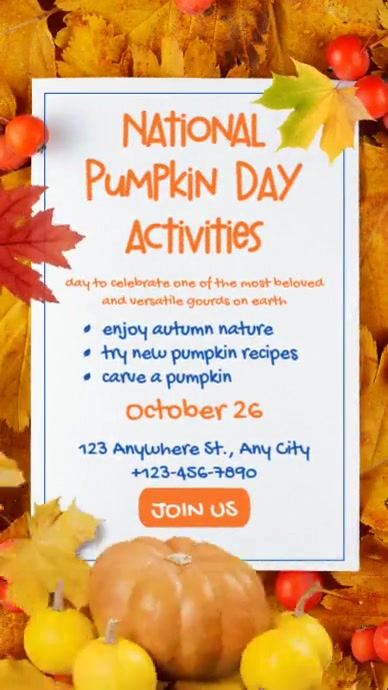 Orange Ceria National Pumpkin Day Activities Invitation Instagram Story ...