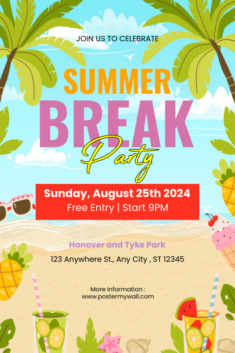 Orange Ceria Summer Break Party Poster Template | PosterMyWall