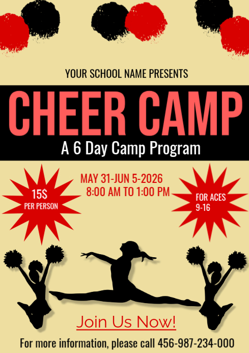 Orange Cheer Camp A4 Template | PosterMyWall