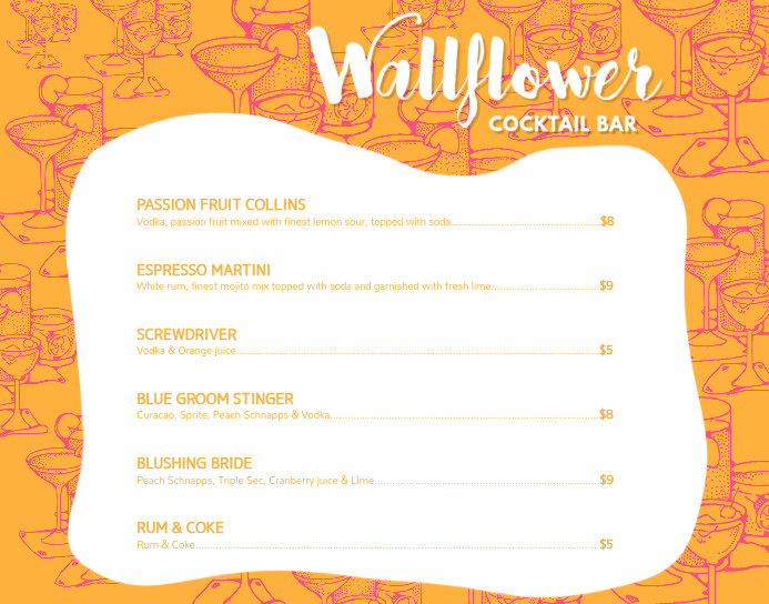 Orange Cocktail Menu Wallboard Template | PosterMyWall