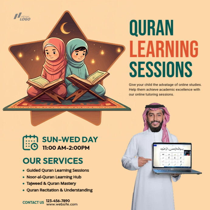 Orange Collage Online Quran Learning Ad Template Instagram Post ...