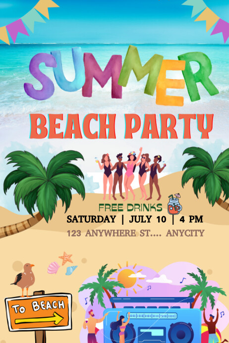 Orange Collage Summer Beach Poster Template | PosterMyWall