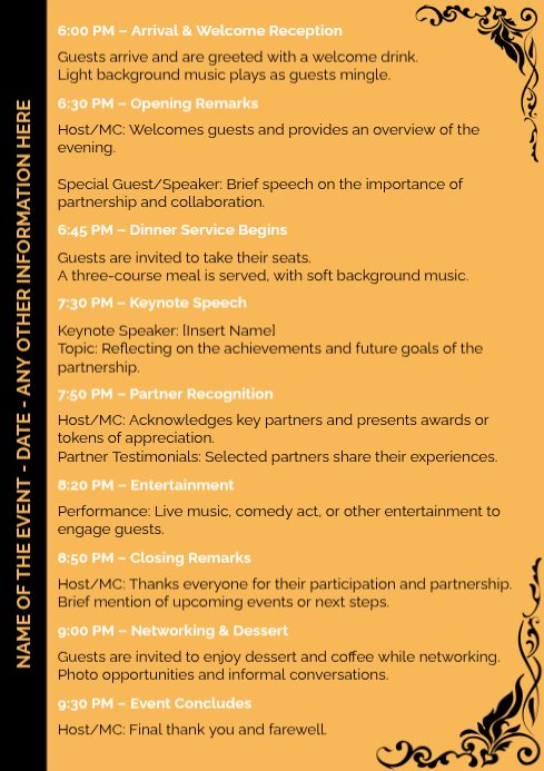 Orange Event Agenda A4 Template | PosterMyWall