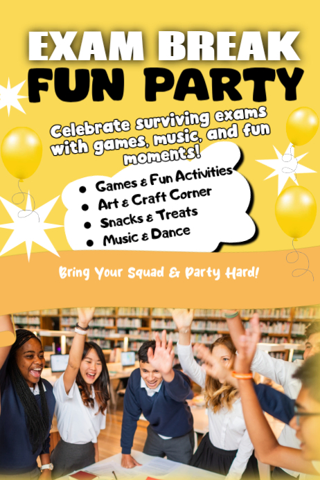Plantilla de Orange Exam Break Party Poster | PosterMyWall