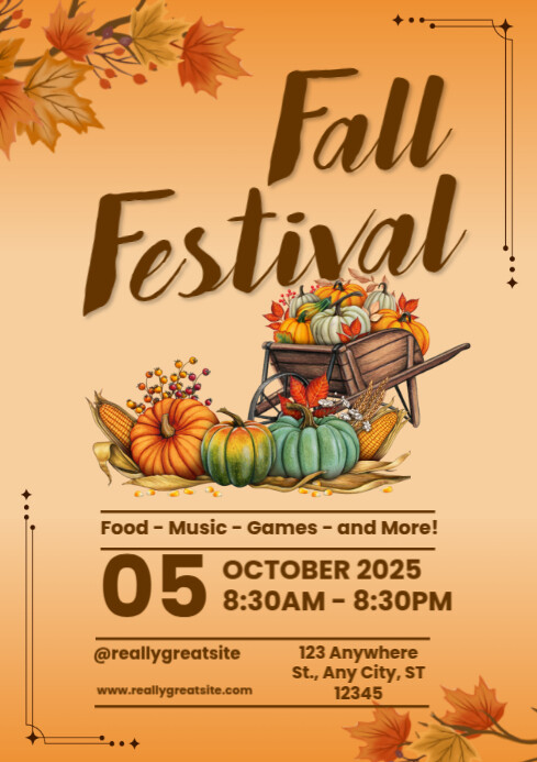 Orange Fall Festival Templete A4 Template | PosterMyWall