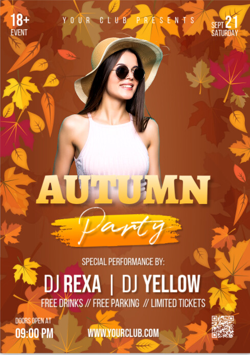 Orange Floral Autumn Party Event Poster Flyer Template | PosterMyWall