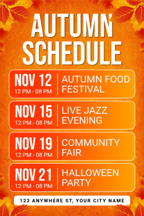 Orange Floral Autumn Schedule Poster Template | PosterMyWall