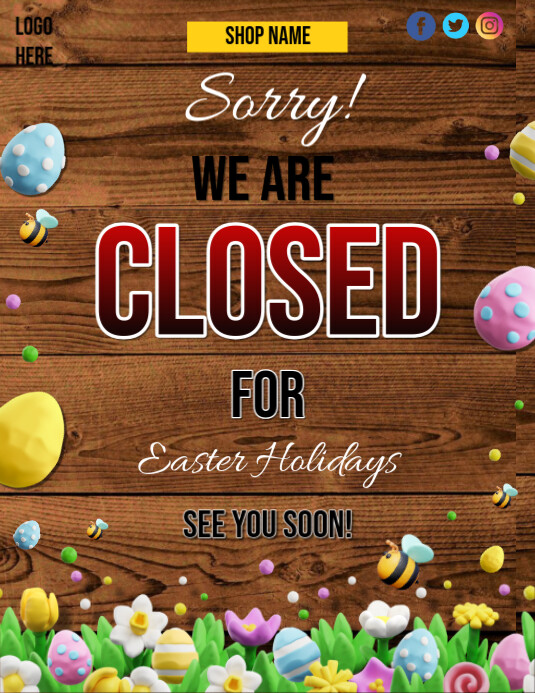 Orange Floral Closed For Easter Holidays Sign Flyer (us Letter ...