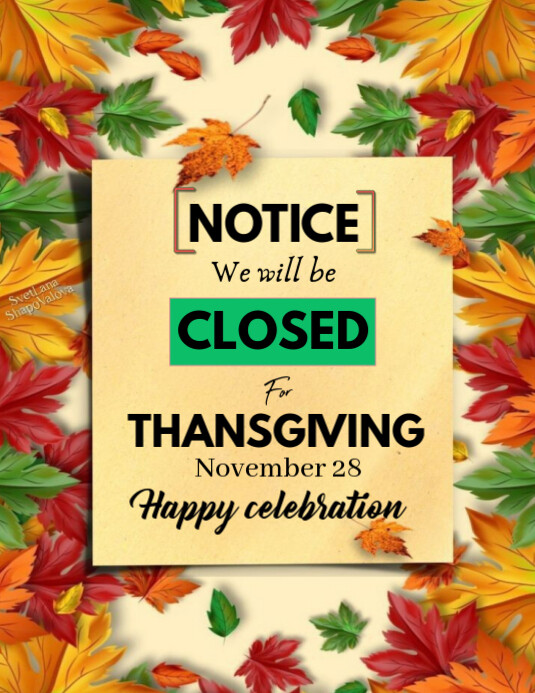 Orange Floral Closed For Thanksgiving Flyer (us Letter) Template ...