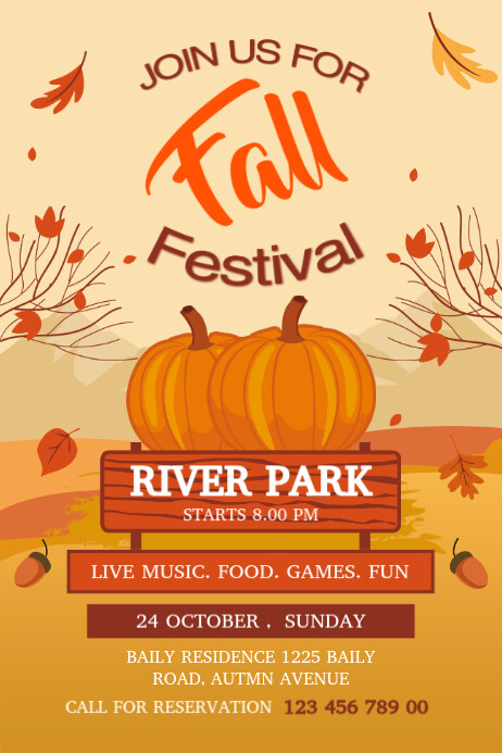 Copy of Orange Floral Fall Festival Party Flyer Poster | PosterMyWall