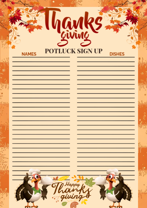 Copy of Orange Floral Friendsgiving Sign Up Sheet Template A4 ...