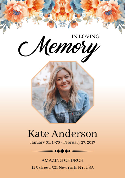 Copy of Orange Floral Funeral Program A5 | PosterMyWall