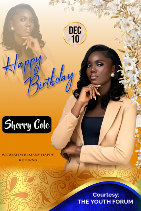 Orange Floral Happy Birthday Poster Template | PosterMyWall