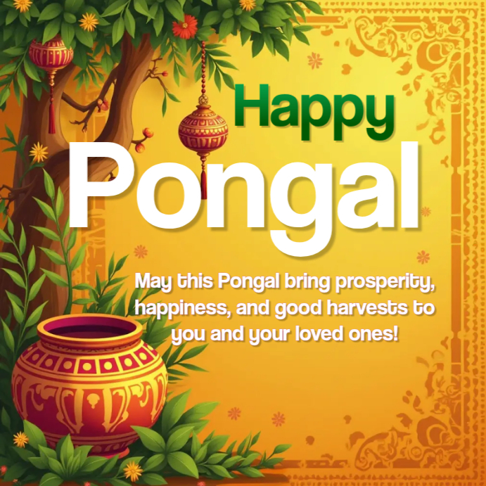 Orange Floral Happy Pongal Wishes And Greetings Card Instagram Post ...