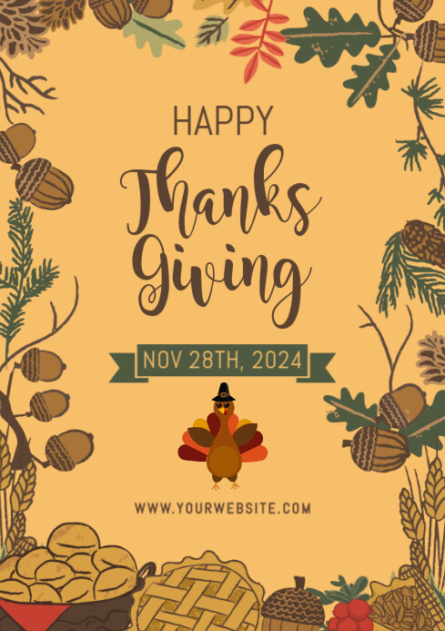 Copy of Orange Floral Happy Thanksgiving A2 | PosterMyWall