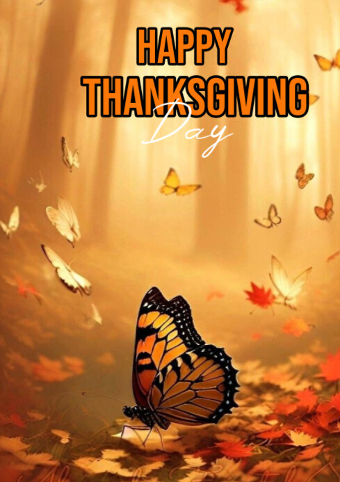 Orange Floral Happy Thanksgiving Day A4 Template | PosterMyWall