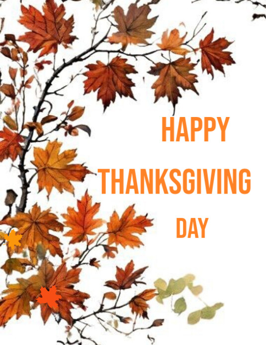 Orange Floral Happy Thanksgiving Day Flyer (us Letter) Template ...