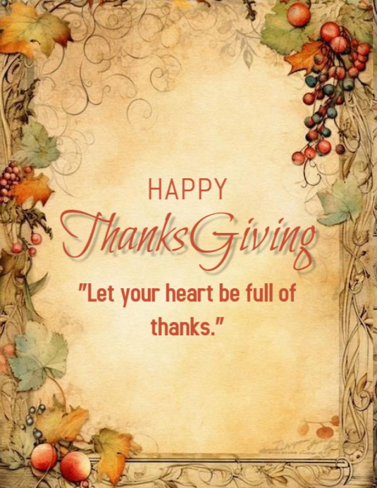 Orange Floral Happy Thanksgiving Day Templates Flyer (us Letter ...