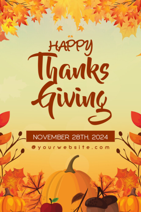 Orange Floral Happy Thanksgiving Poster Template | PosterMyWall