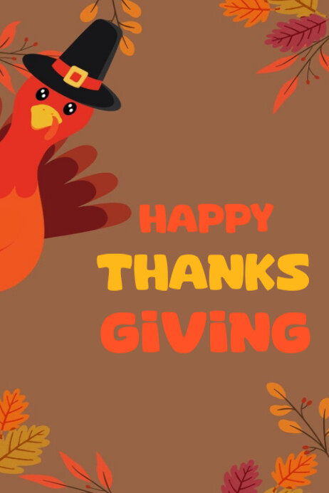 Orange Floral Happy Thanksgiving Poster Template | PosterMyWall