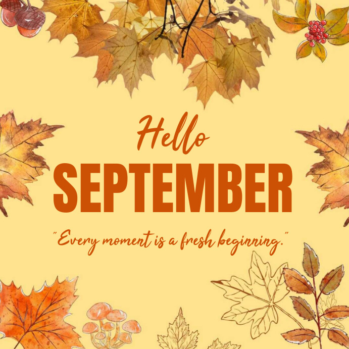 Orange Floral Hello September Instagram Post Template | PosterMyWall