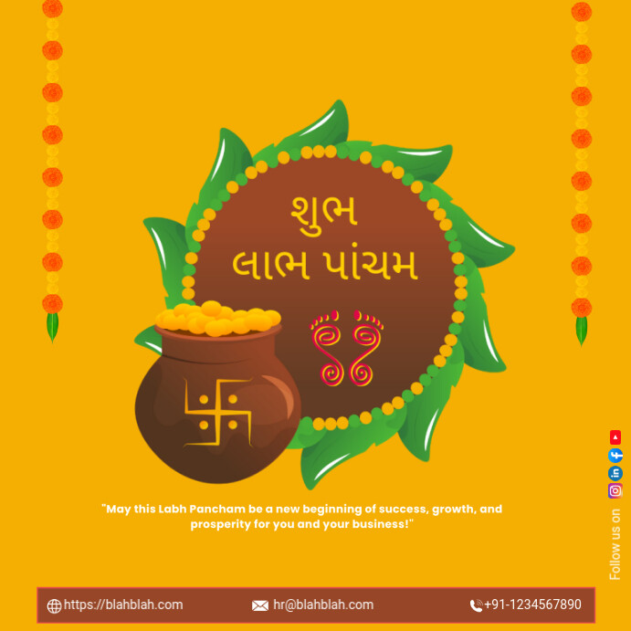 Orange Floral Labh Pancham Instagram Post Template | PosterMyWall