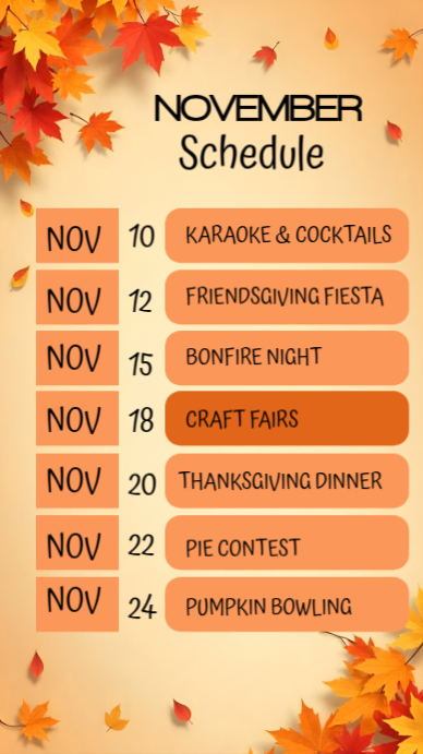 Orange Floral November Schedule Digital Display (9:16) Template ...