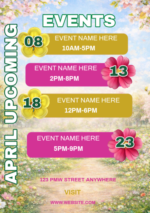 Orange Floral Spring Events Schedule A4 Template | PosterMyWall