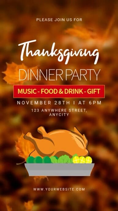 Orange Floral Thanksgiving Dinner Party Reel Instagram Template ...