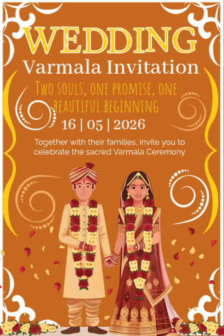 Orange Floral Varmala Ceremony Invitation Poster Template | PosterMyWall