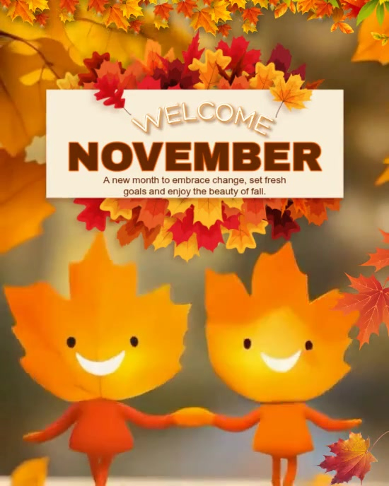 Orange Floral Welcome November Template Instagram Portrait | PosterMyWall