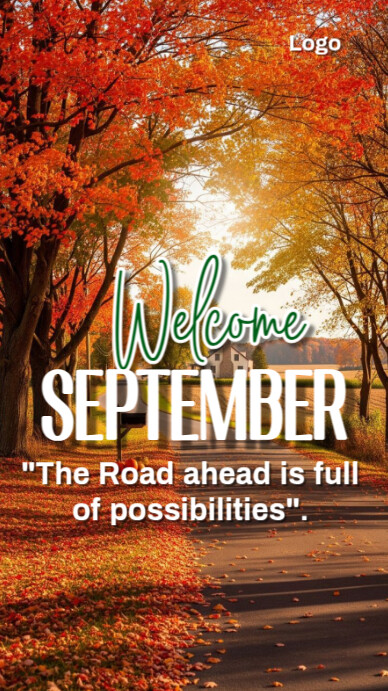 Copy of Orange Floral Welcome September Autumn Background Digital ...